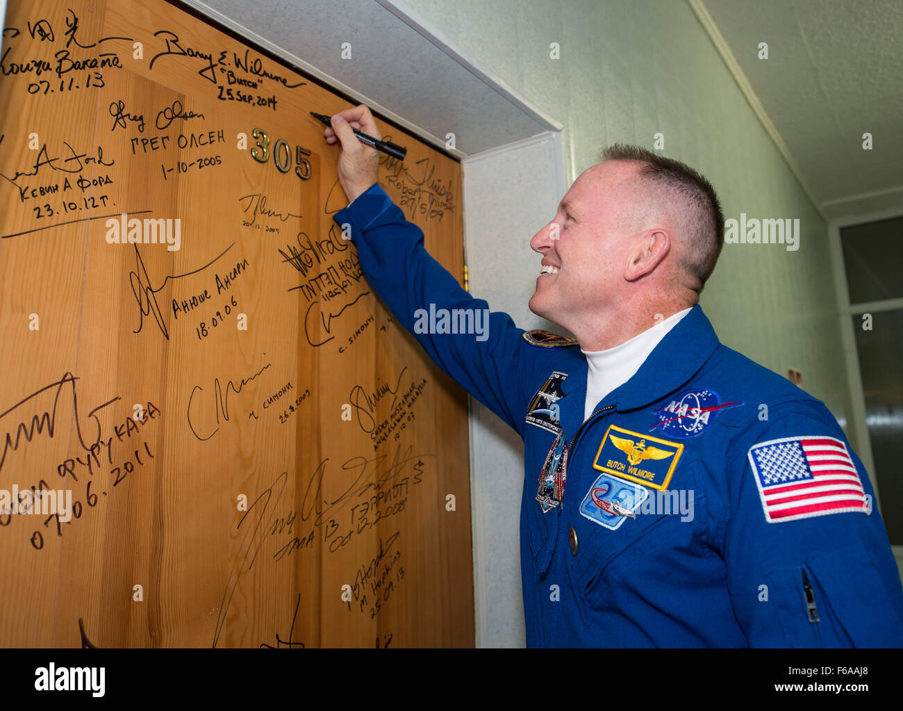 Expedition 41 crew, including Barry Wilmore, Alexander Samokutyaev, and ...