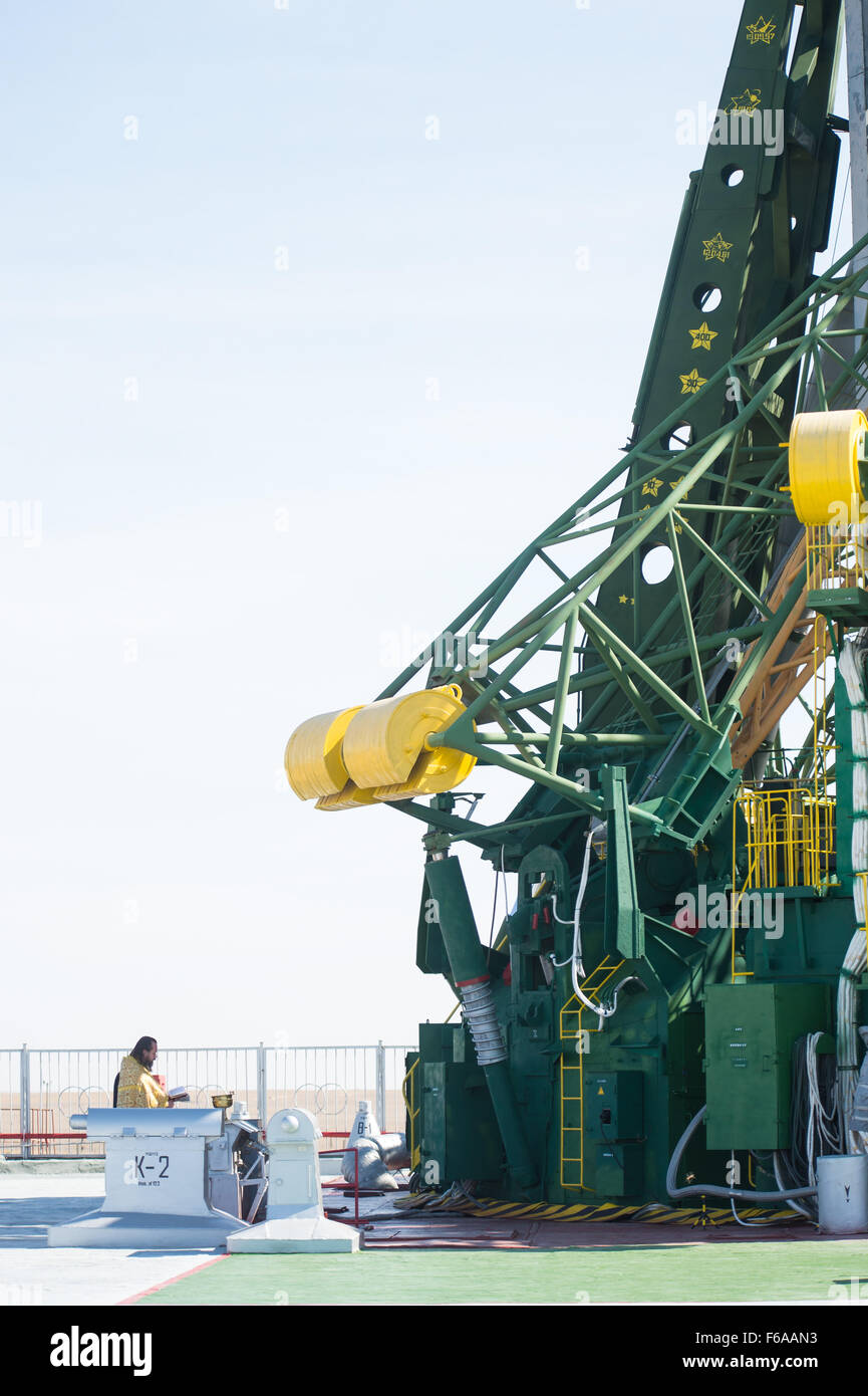 An Orthodox priest performed a traditional blessing for the Soyuz ...