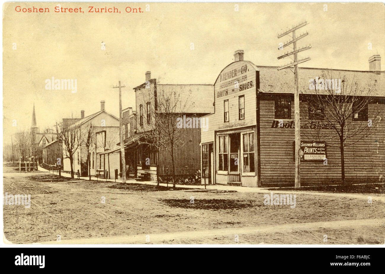 A historical photograph of Zurich, Ontario, taken in 1910. This image ...