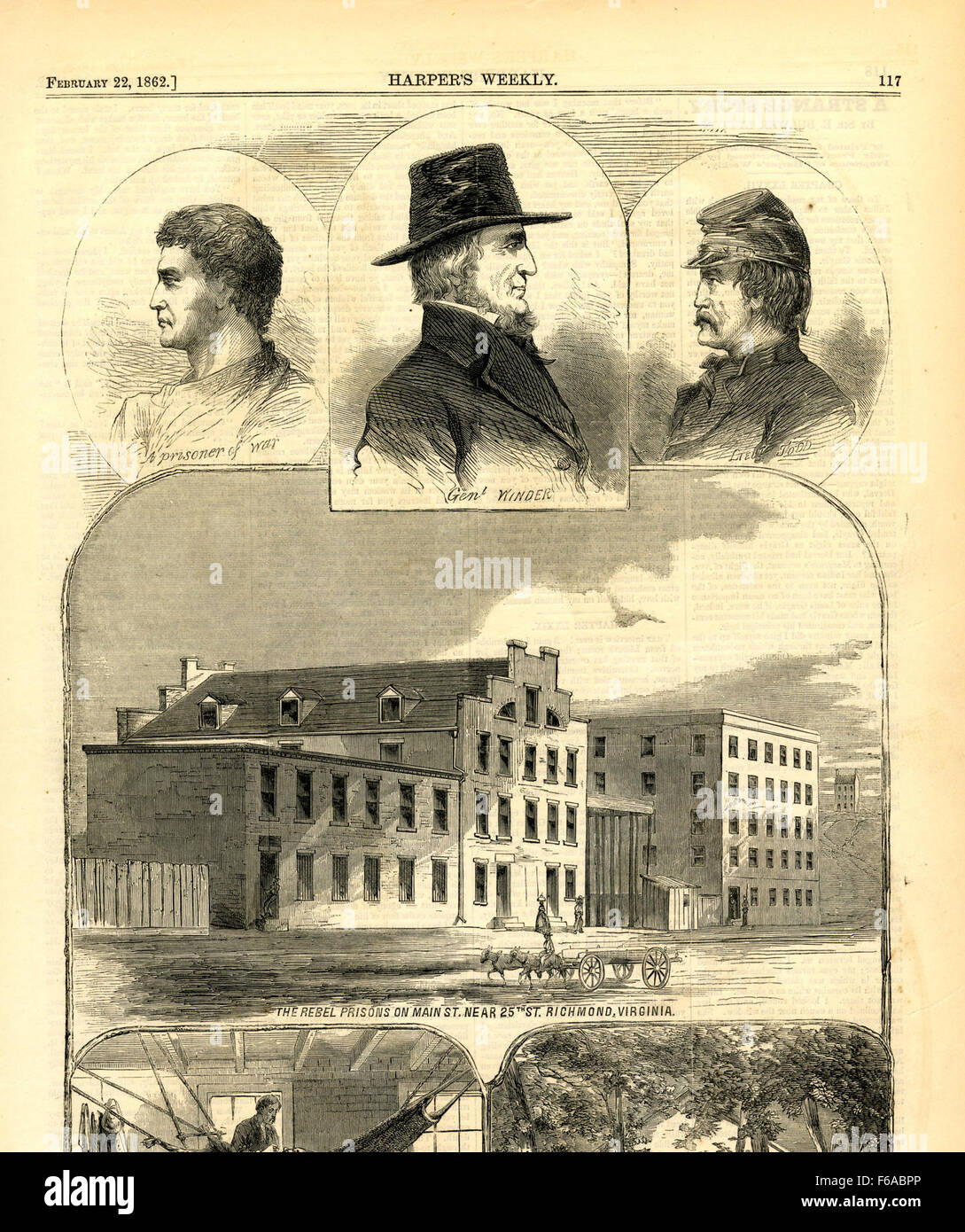 An image depicting a prison in Richmond, possibly during the Civil War ...