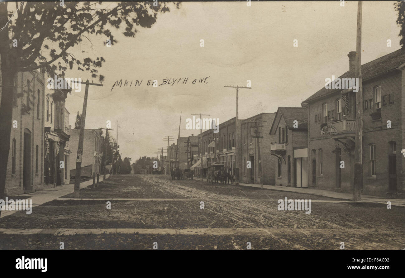This photograph shows Main Street in Blyth, Ontario, circa 1909. The ...