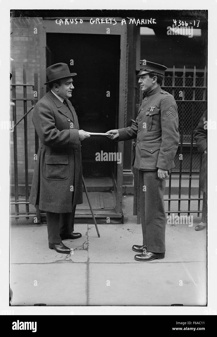 A famous photograph of the Italian opera singer Enrico Caruso greeting ...