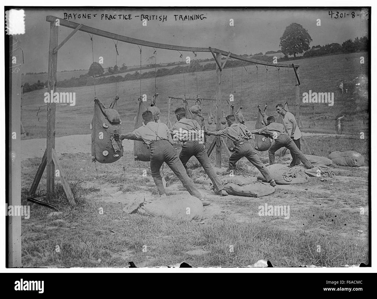 This image depicts British soldiers engaged in bayonet training, a key ...