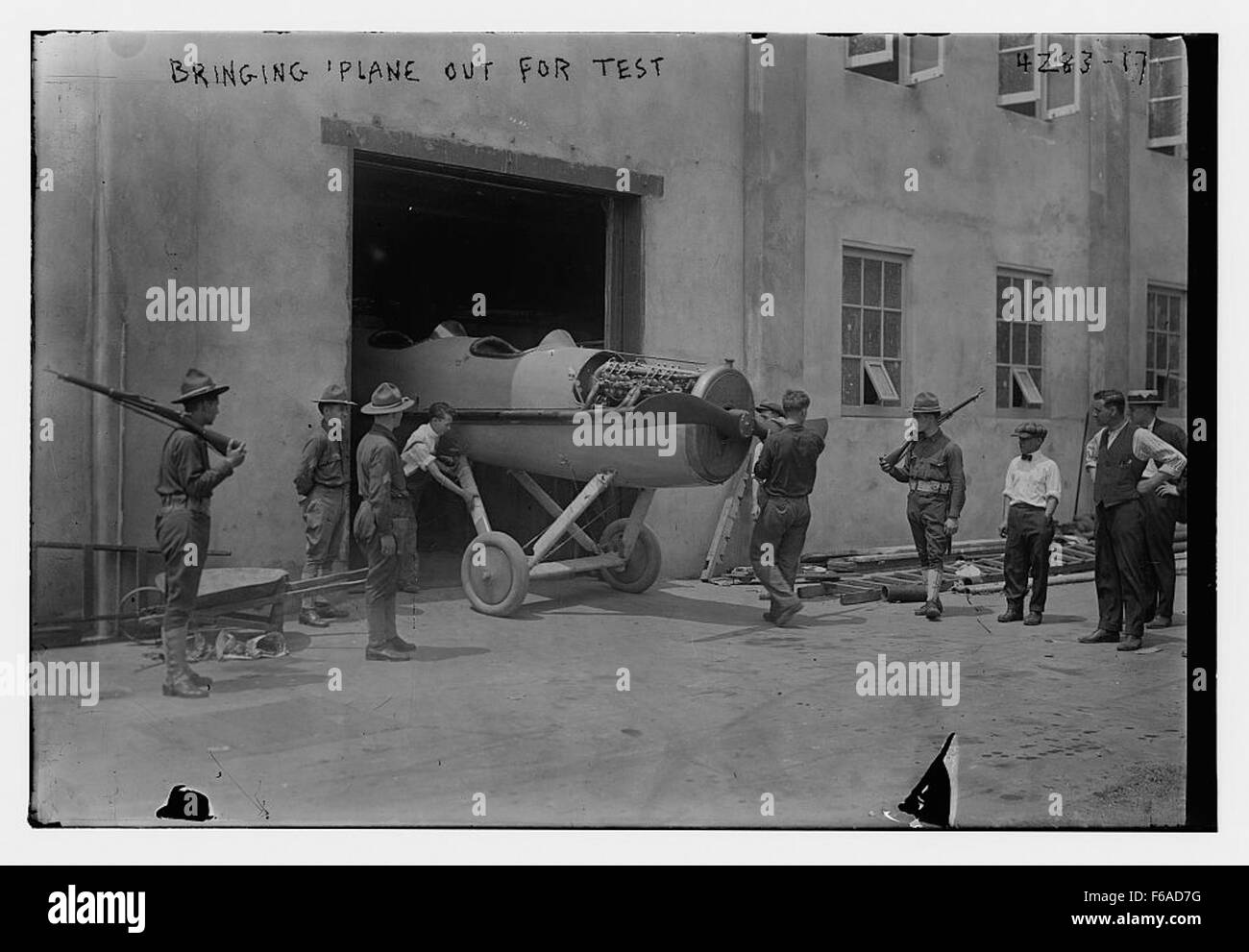This image captures a plane being prepared for a test flight. The ...