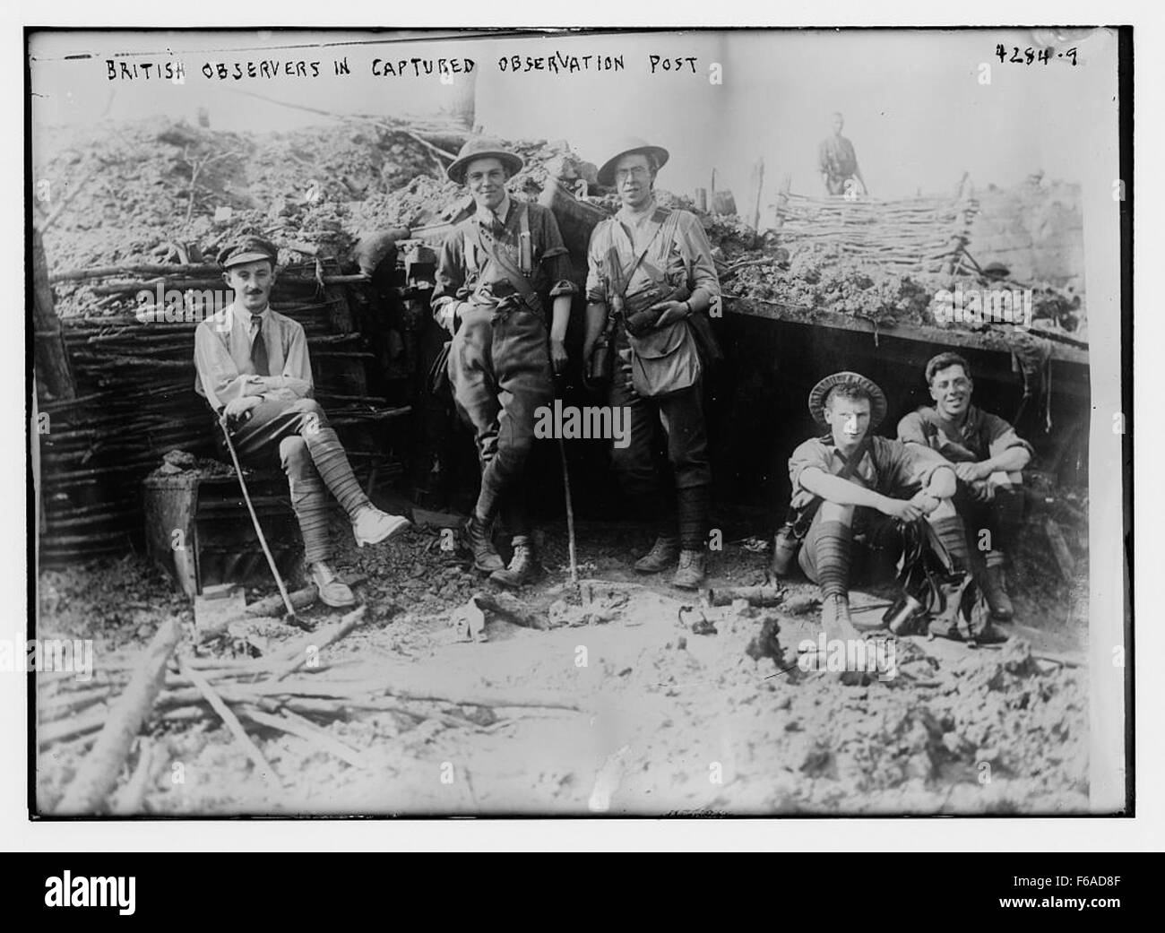 British observers are positioned in a captured observation post during ...