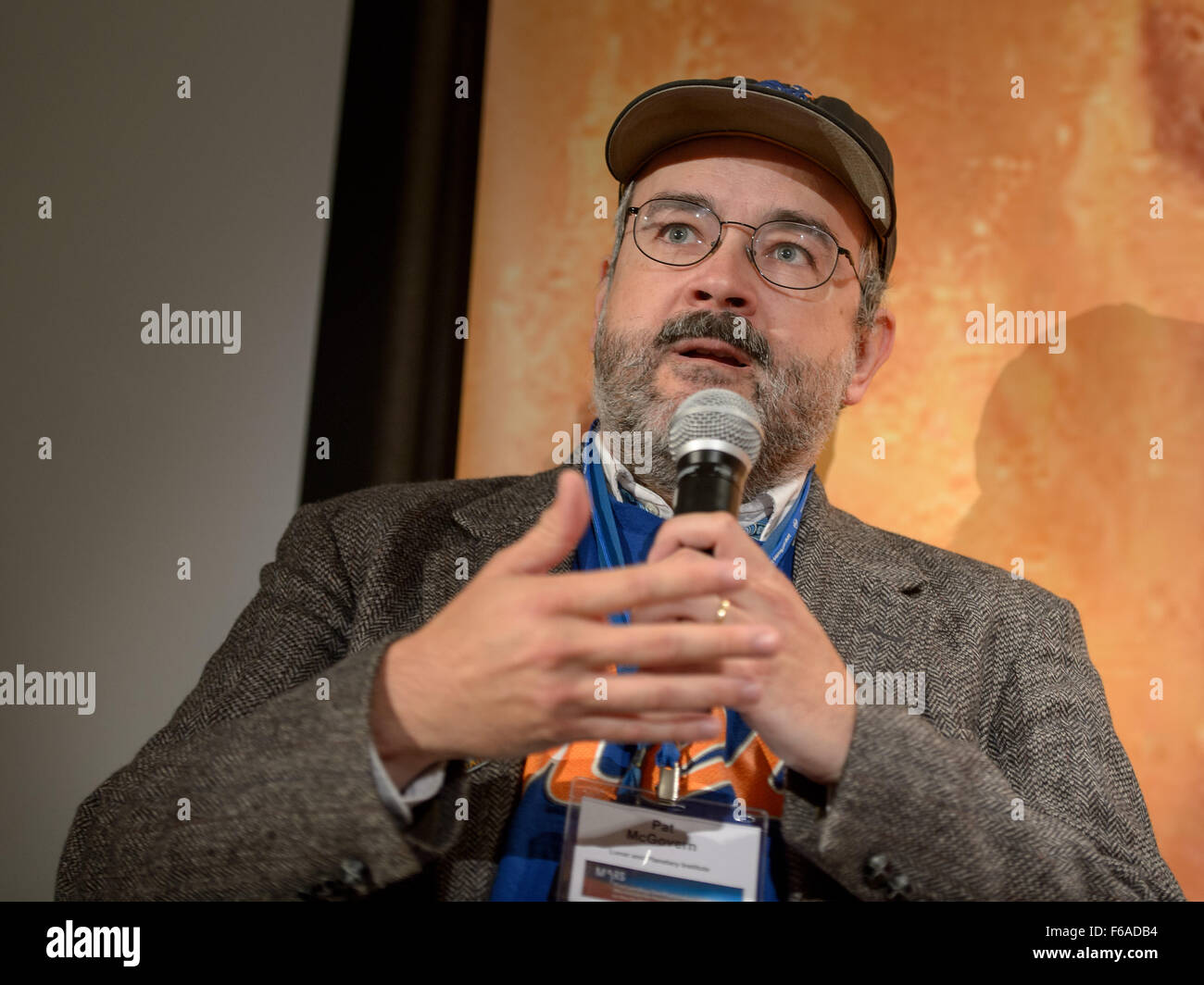 Pat McGovern, Lunar and Planetary Institute, speaks during the First ...