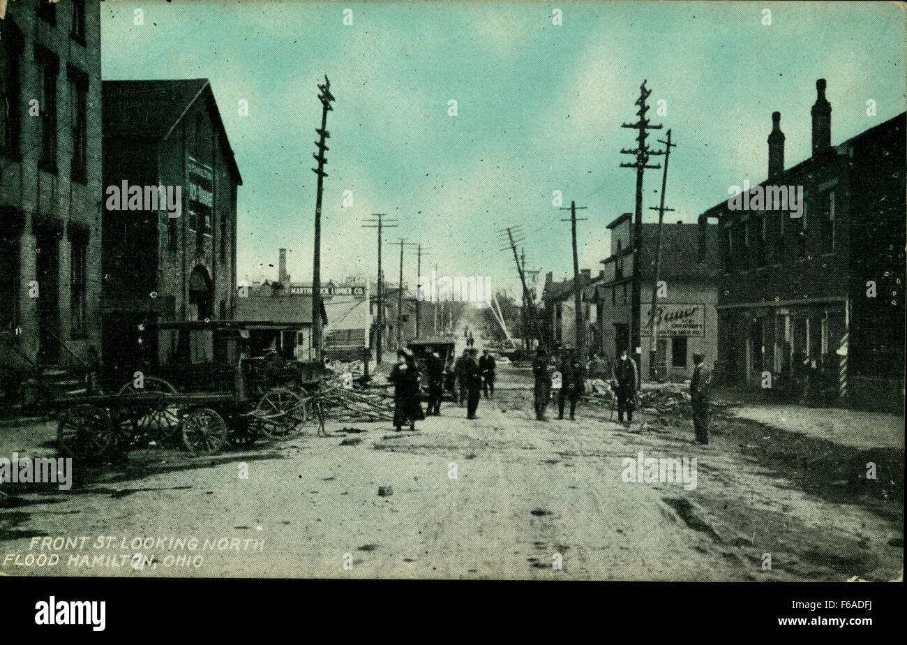 A view of Front Street looking north in Hamilton, Ohio, showing flood ...