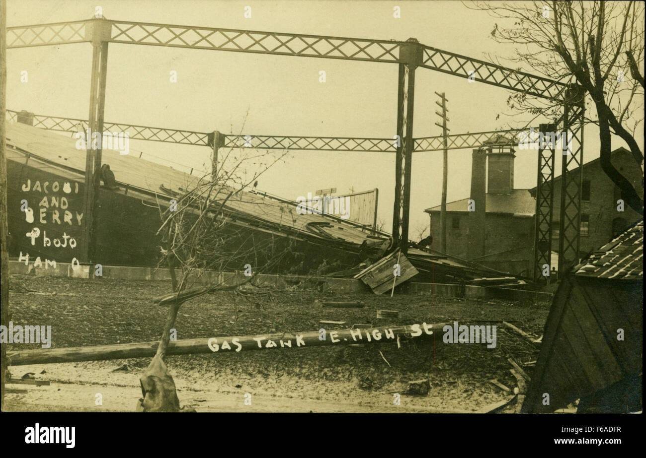 This image captures gas tank damage in the city of Hamilton, Ohio ...
