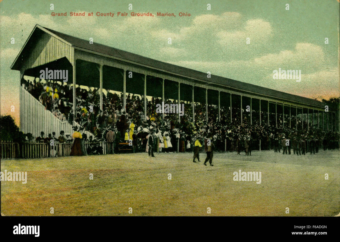 A view of the grandstand at a county fairground, likely in the early ...