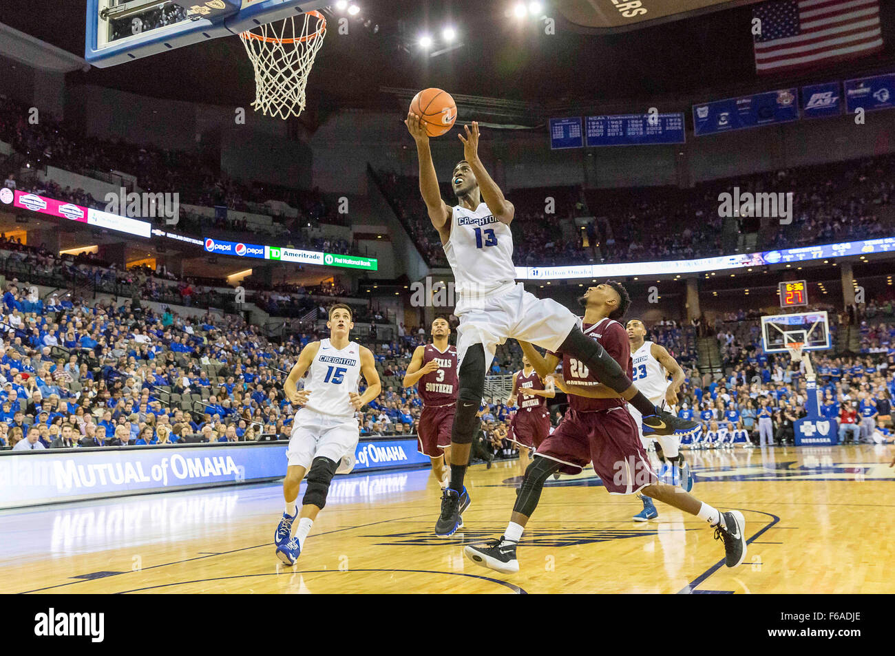 Omaha, NE USA. 14th Nov, 2015. Creighton Bluejays forward Cole Huff #13 ...