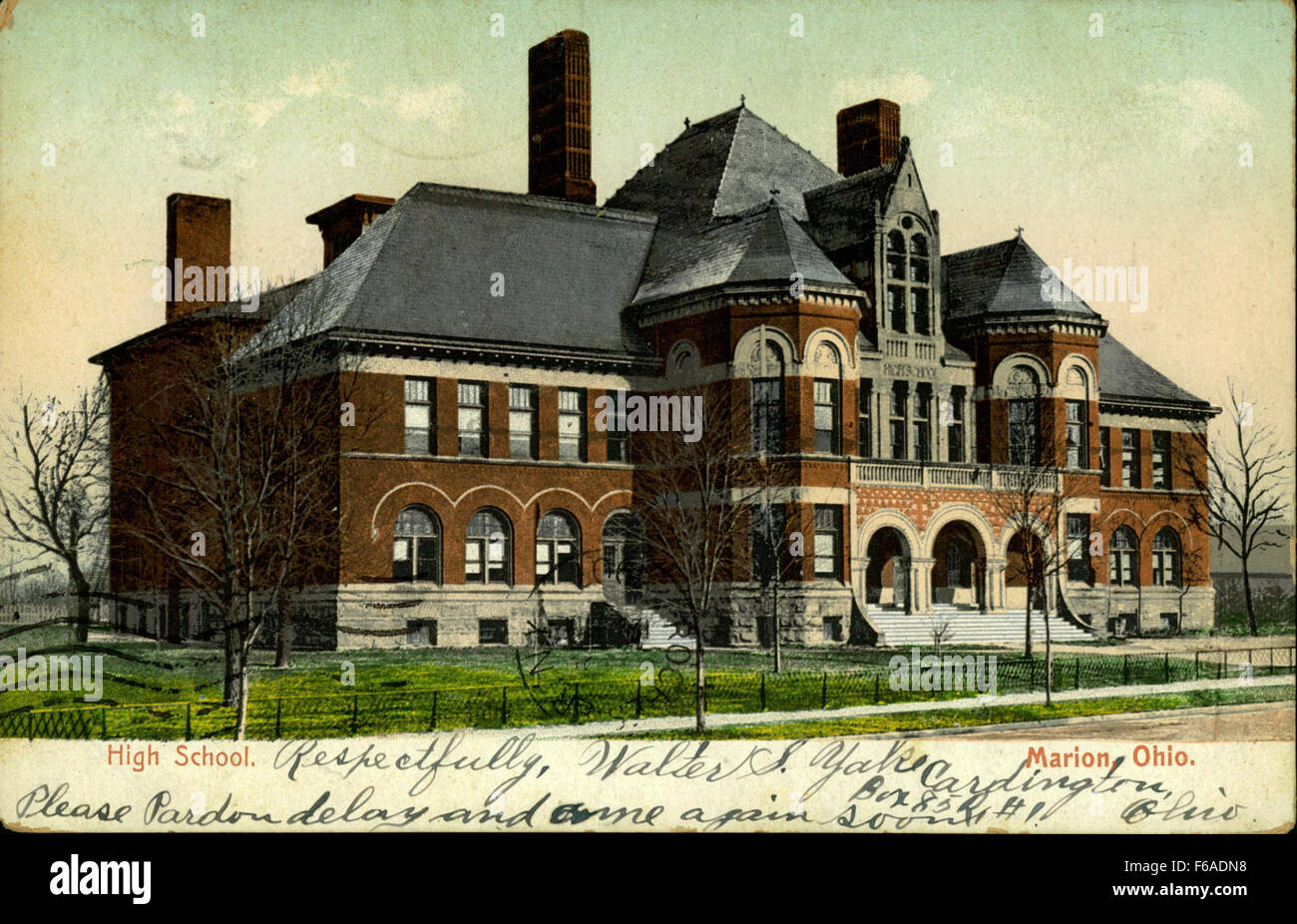 A digital image showing the exterior of a high school building in ...
