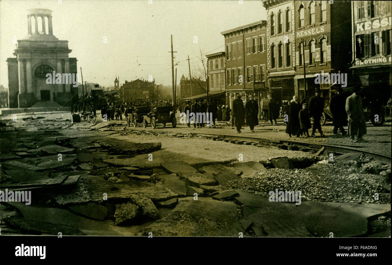 A photograph showing High Street in Hamilton, Ohio, after a flood ...