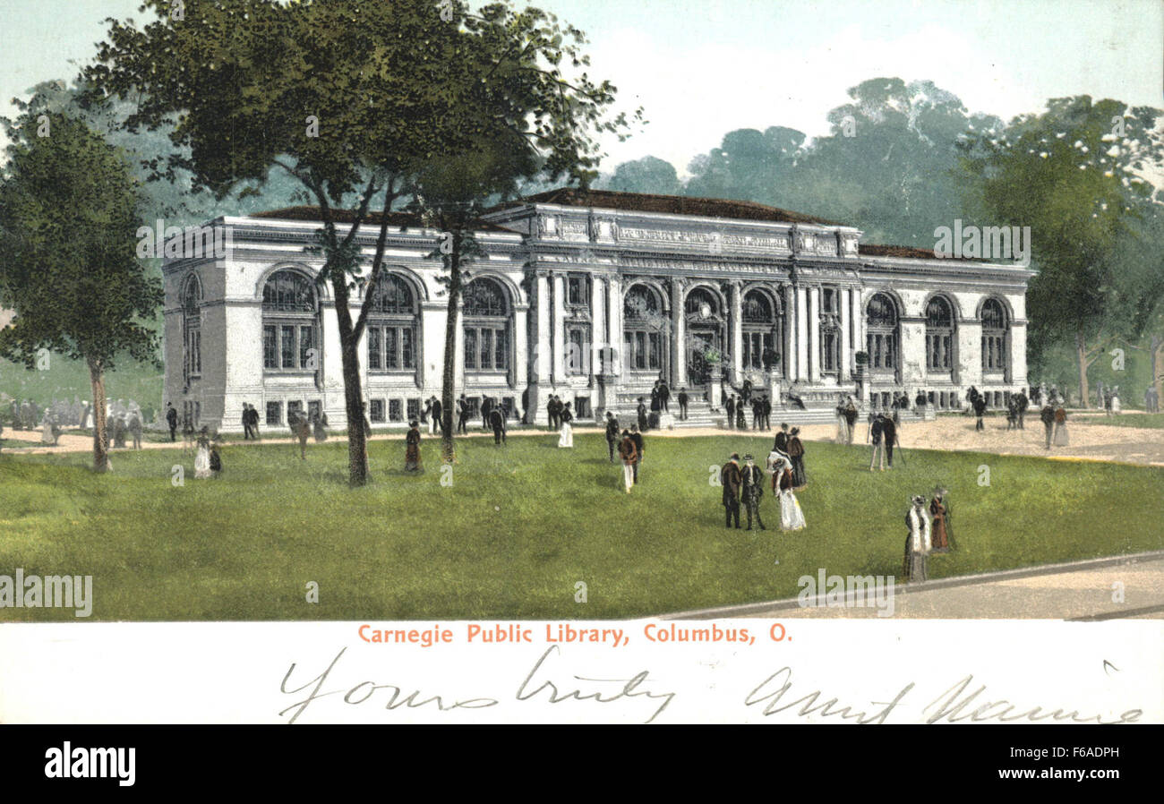 A historical image of the Carnegie Public Library, built with funding ...