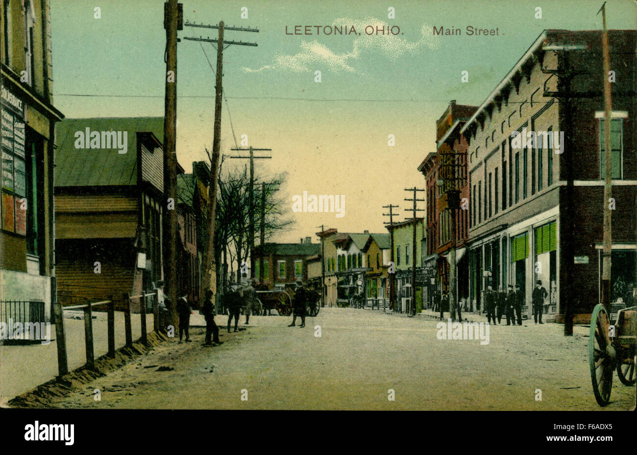 This Bowden postcard depicts Main Street in Leetonia, Ohio, showcasing ...