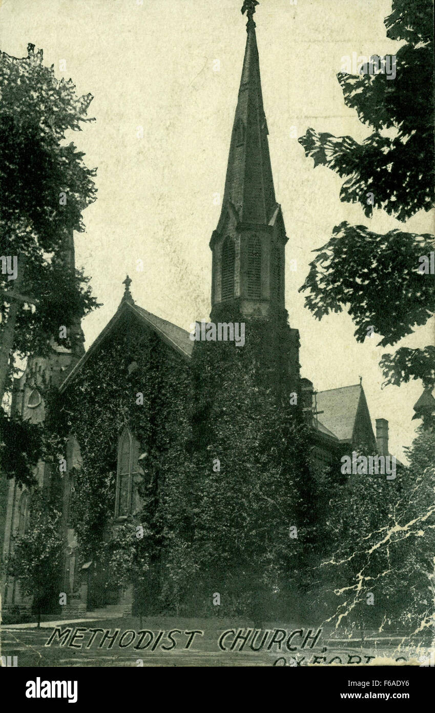 A Methodist church in Oxford, Ohio, featuring its distinctive steeple ...