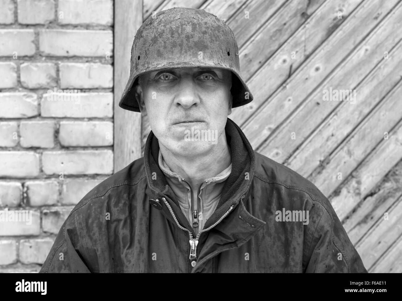 Angry Man In Helmet Stock Photo - Alamy