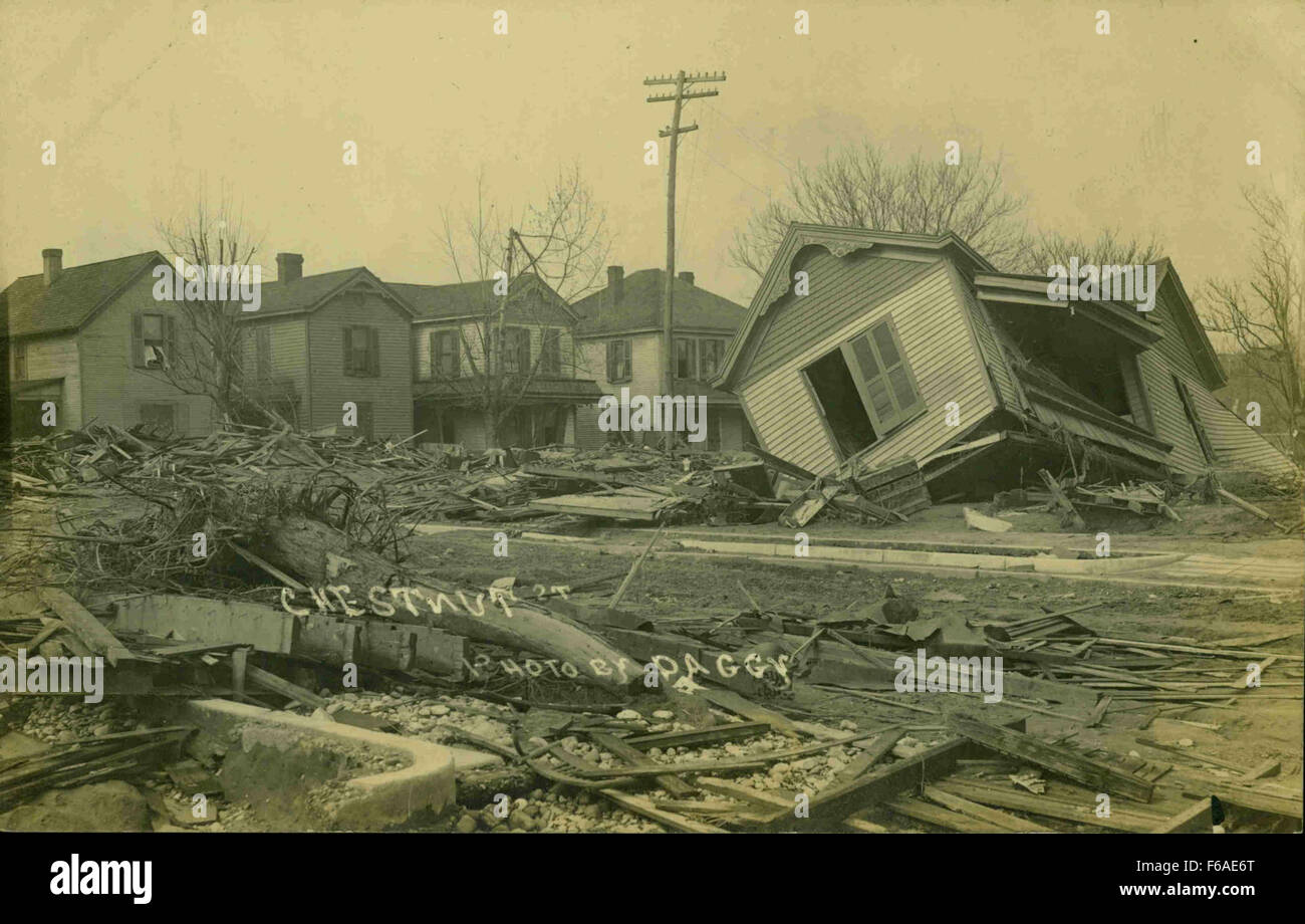 A postcard from the Bowden collection showing flood damage along ...