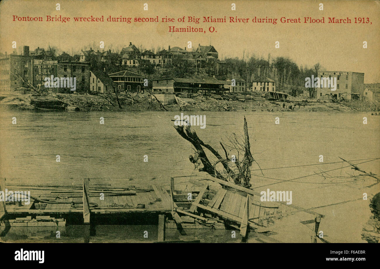 A postcard showing the wrecked pontoon bridge in Hamilton, Ohio, after ...
