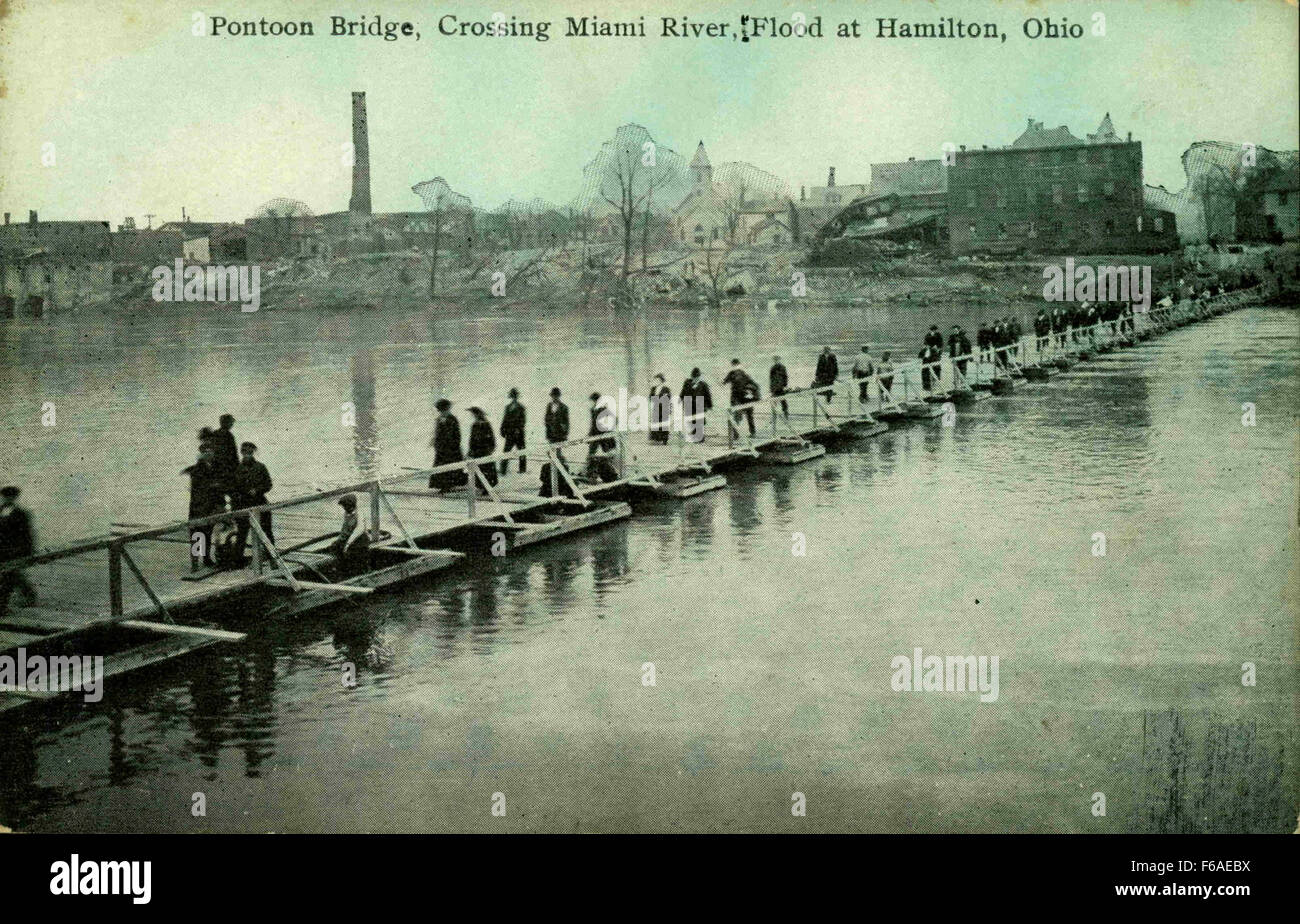 A photograph of a pontoon bridge, used as a temporary or floating ...