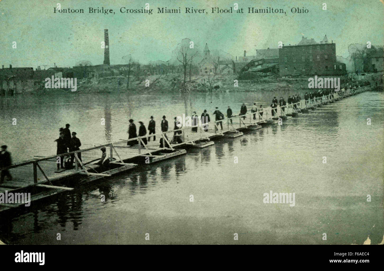 A pontoon bridge in Hamilton, Ohio, seen after sustaining damage from a ...
