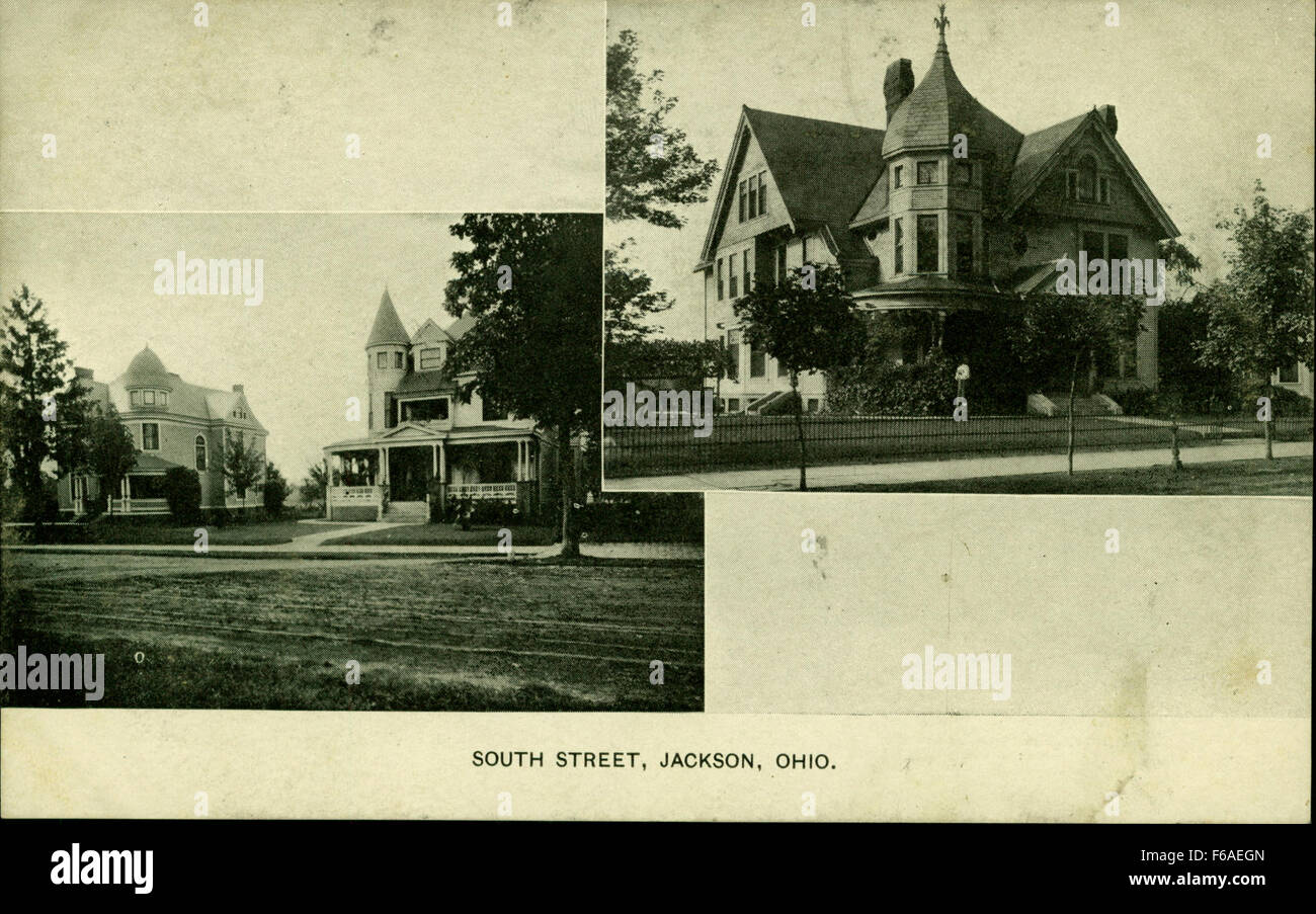 A vintage postcard featuring South Street in Jackson, Ohio, showcasing ...