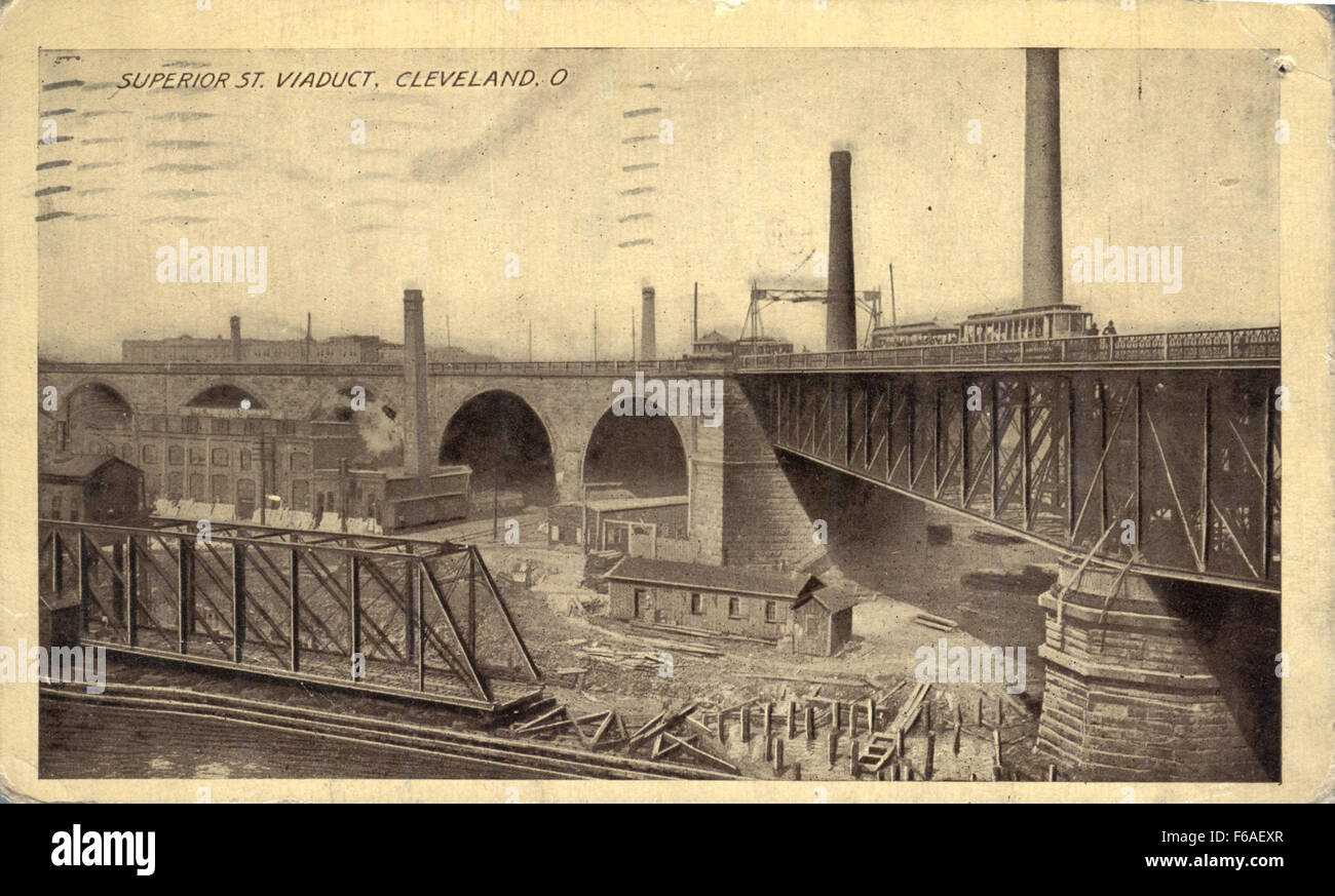 The Cleveland Superior Street Viaduct, shown in an aerial view, is a ...
