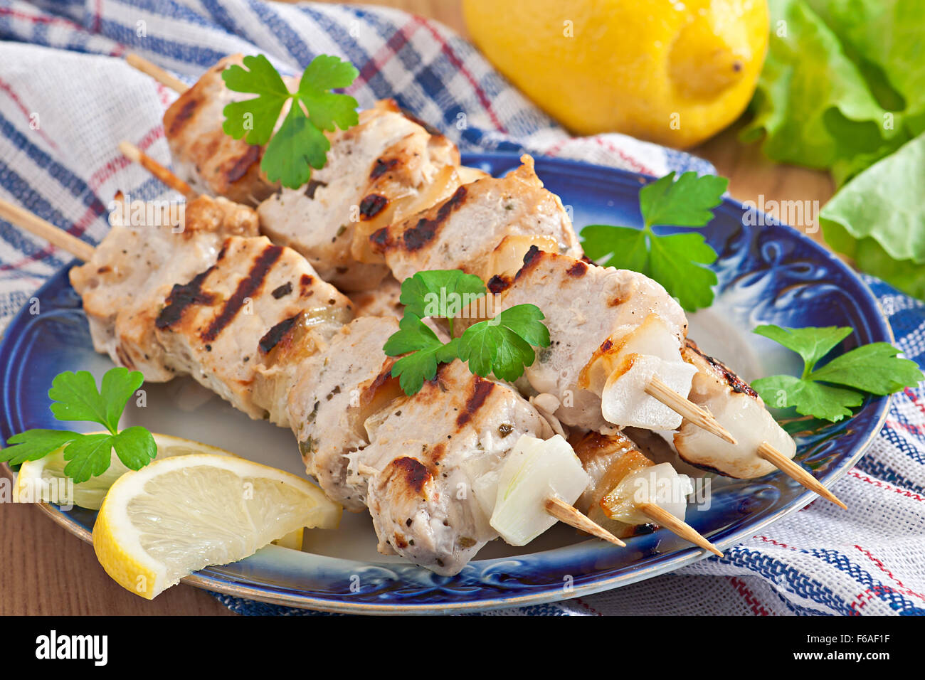 Grilled pork kebab with onions Stock Photo - Alamy