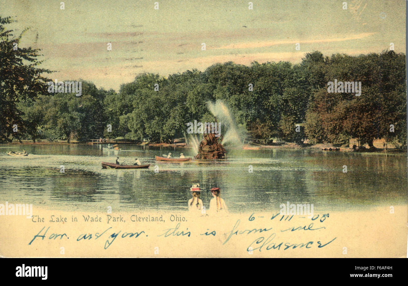 A vintage postcard from the Bowden collection showing canoes on Wade ...