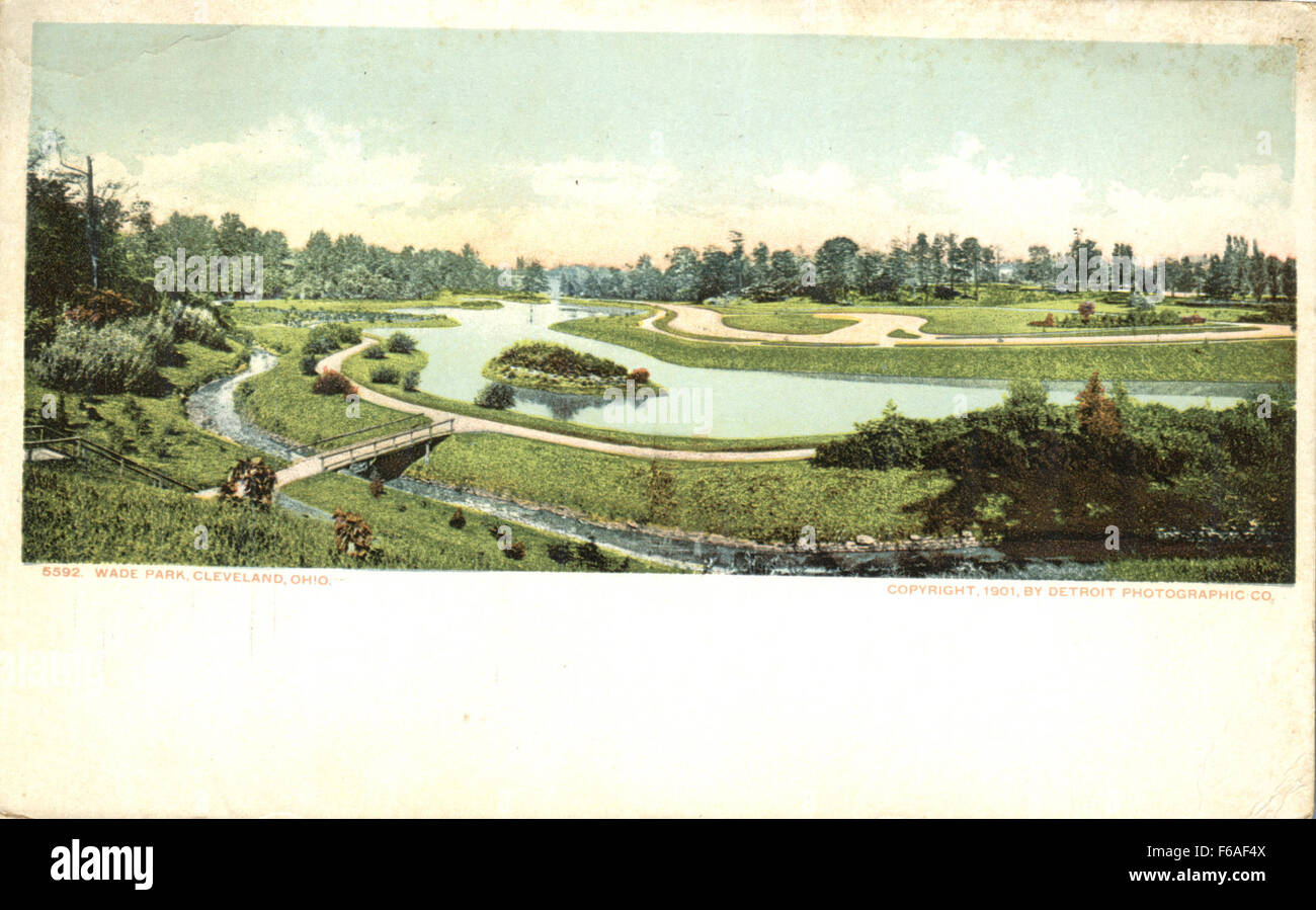 Aerial view postcard from the Bowden collection depicting Wade Park ...