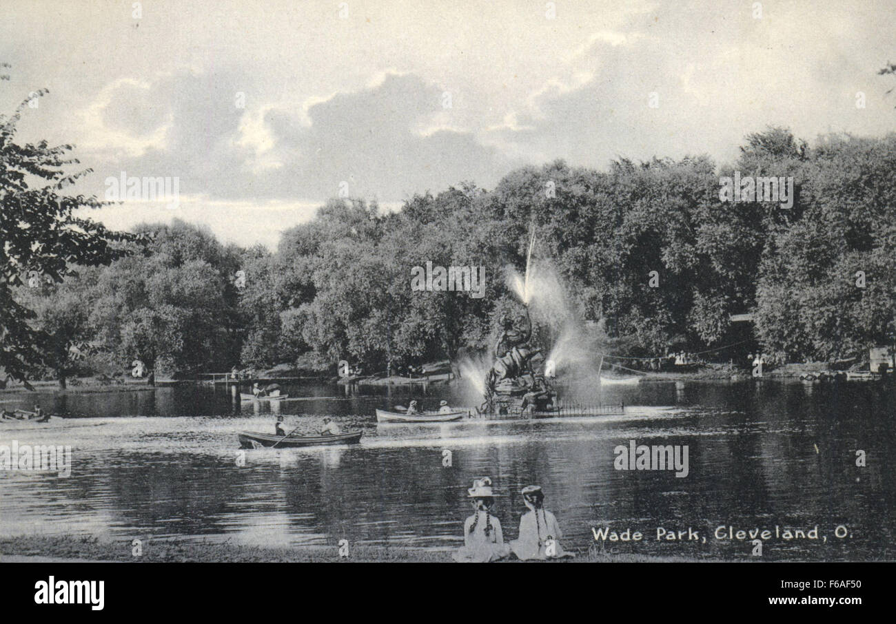 Wade Park in Cleveland, Ohio, is depicted with canoes on its serene ...