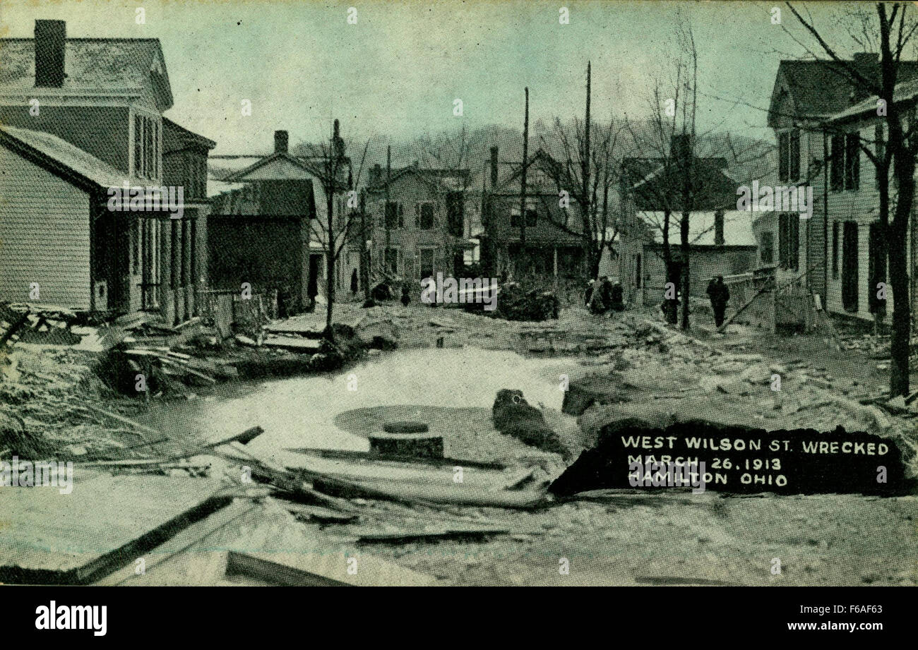This postcard depicts damage caused by floods in Hamilton, Ohio ...