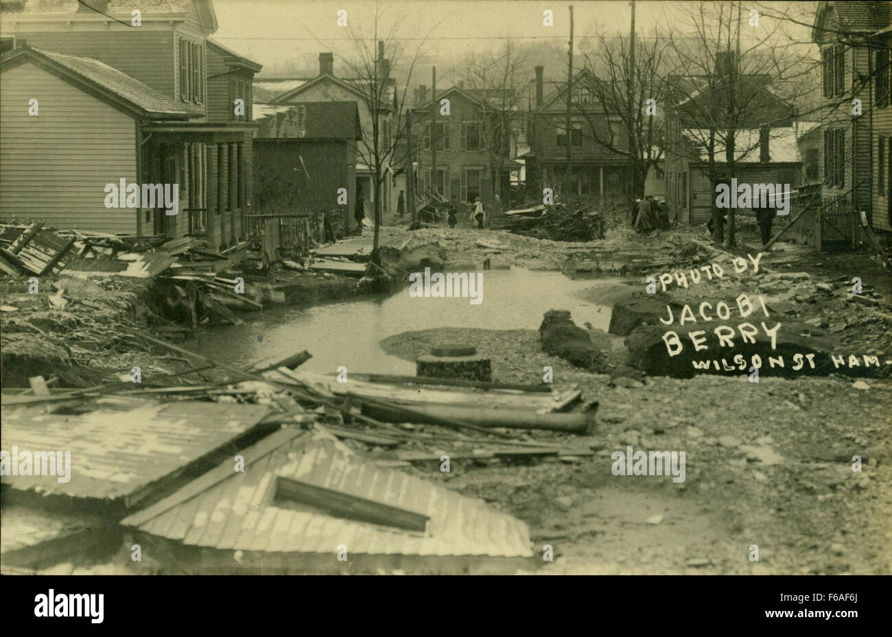 A postcard from the Bowden collection showing the flood damage on ...