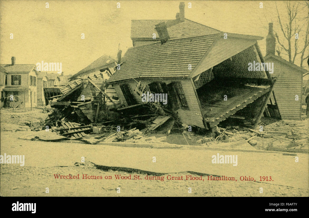 A photograph depicting the aftermath of flooding in Hamilton, Ohio ...