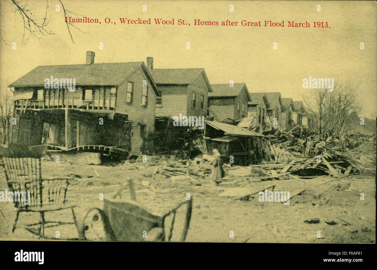 A postcard image showing the damage caused by floods on Wood Street in ...