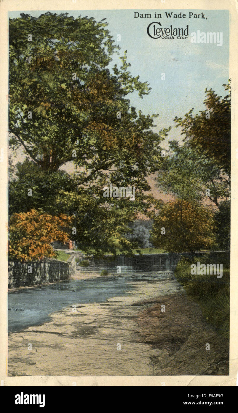 A view of Wade Park in Cleveland, Ohio, featuring a dam and body of ...
