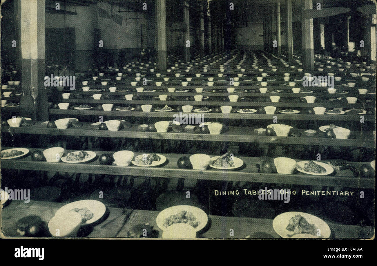 The Ohio Penitentiary cafeteria dining area displays rows of tables ...