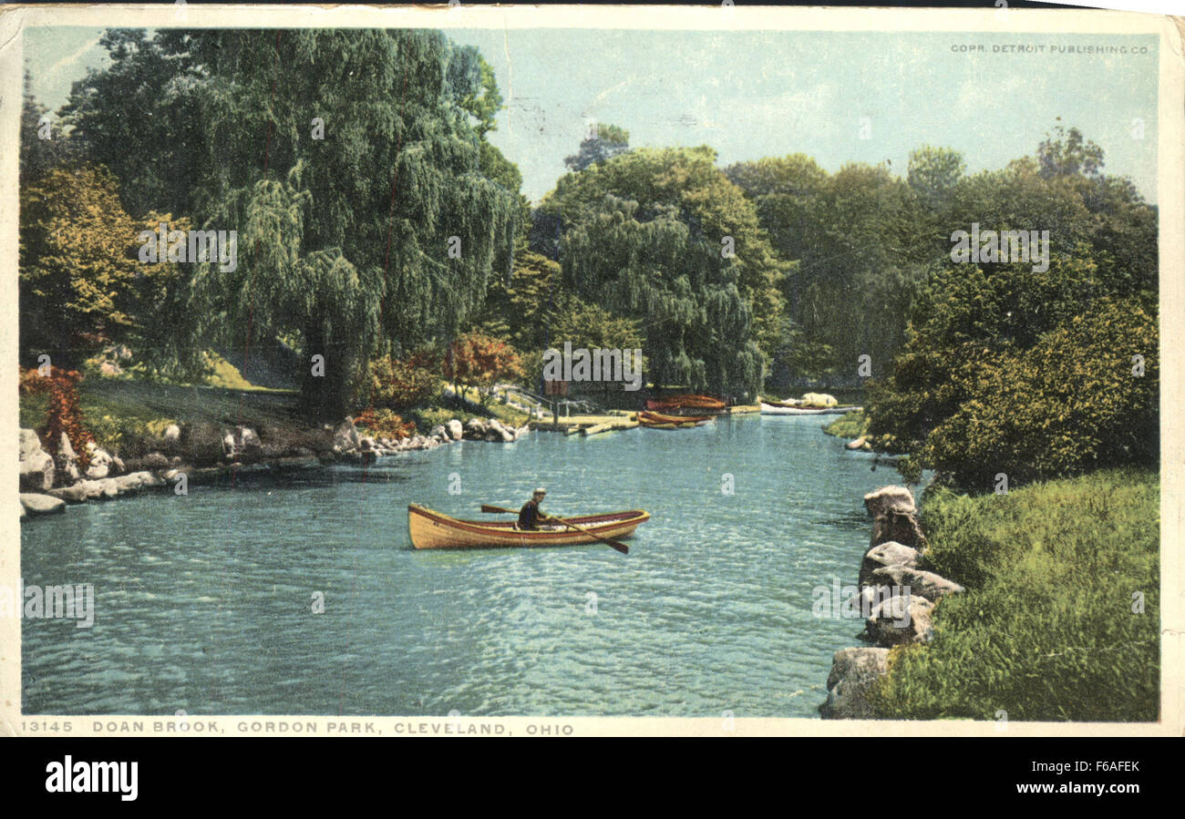 This vintage Bowden postcard captures a serene view of Doan Brook in ...