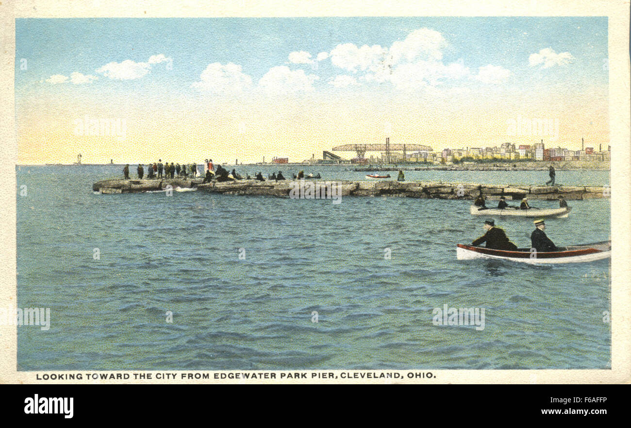 Edgewater Park Pier in Cleveland, Ohio, is captured in this postcard ...