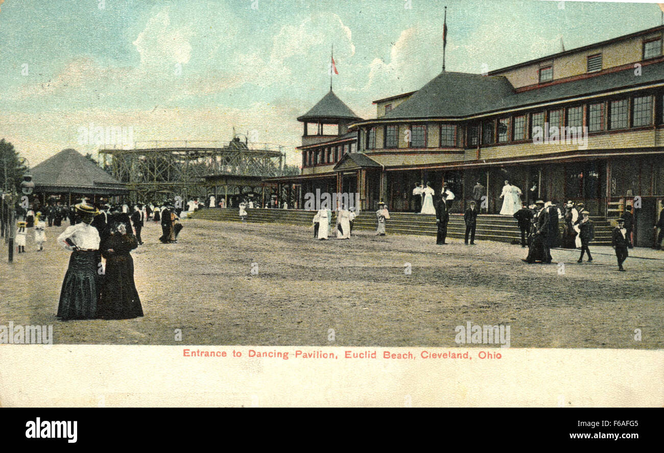 A vintage postcard showing the entrance to a dancing pavilion in ...