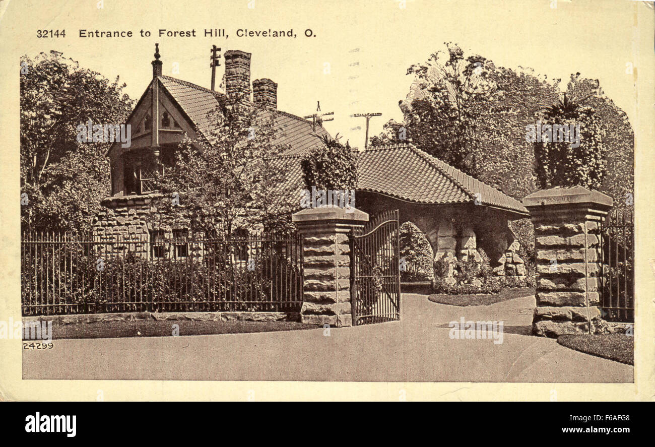 The postcard captures the entrance to Forest Hill in Cleveland, Ohio ...