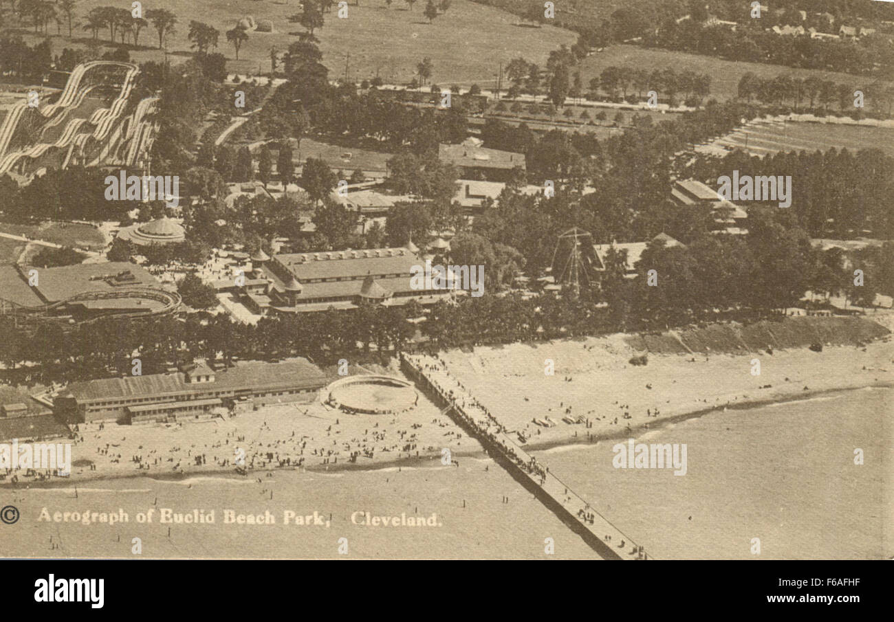Postcard capturing aerial views of Euclid Beach Park in Cleveland, Ohio ...