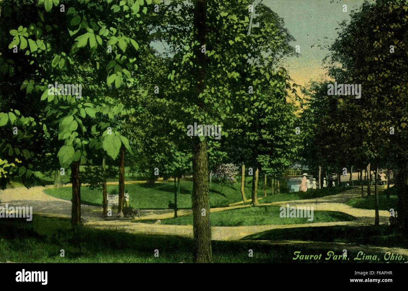 A postcard view of Faurot Park in Lima, Ohio, showing natural ...