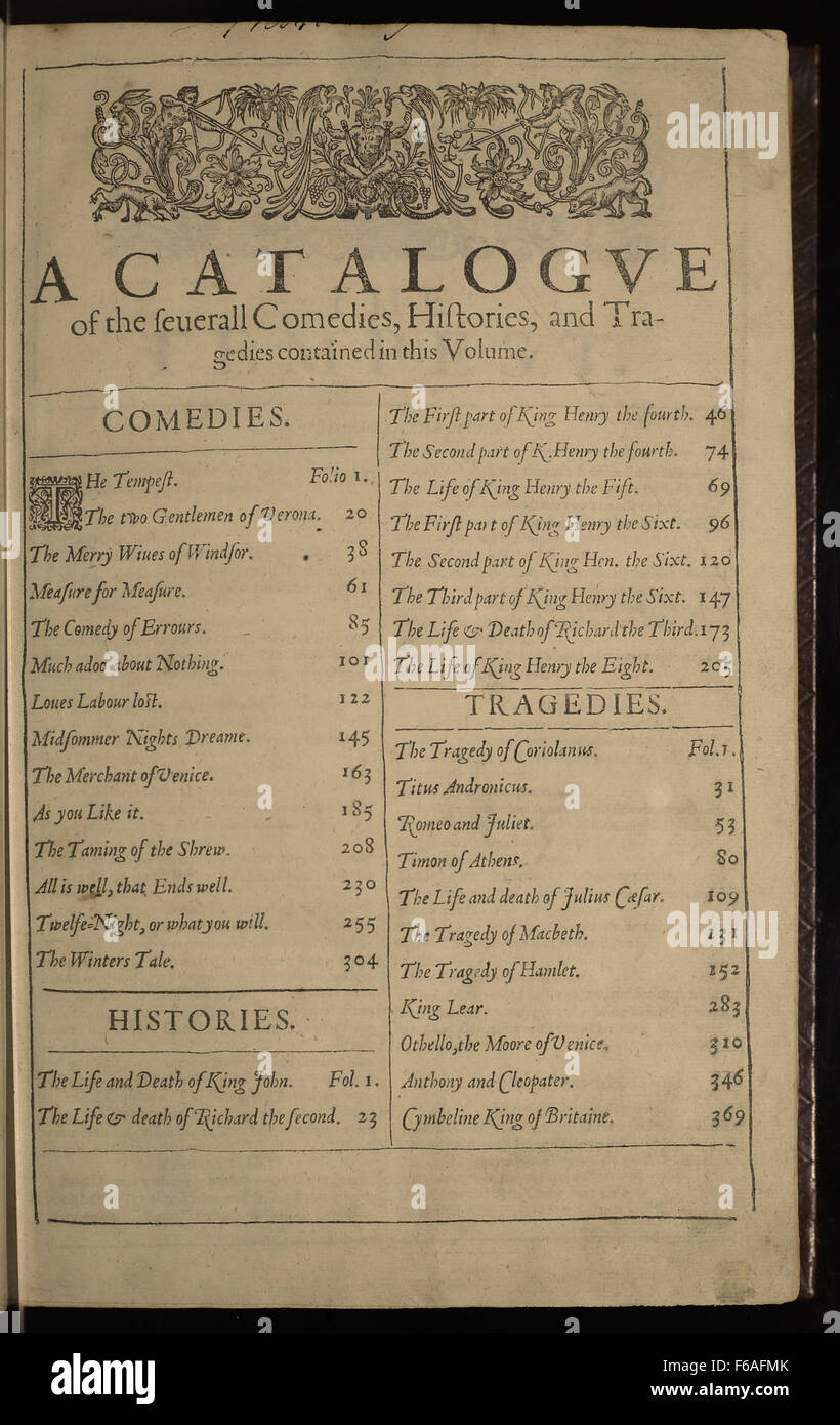 First folio catalogue shakespeare hi-res stock photography and images ...