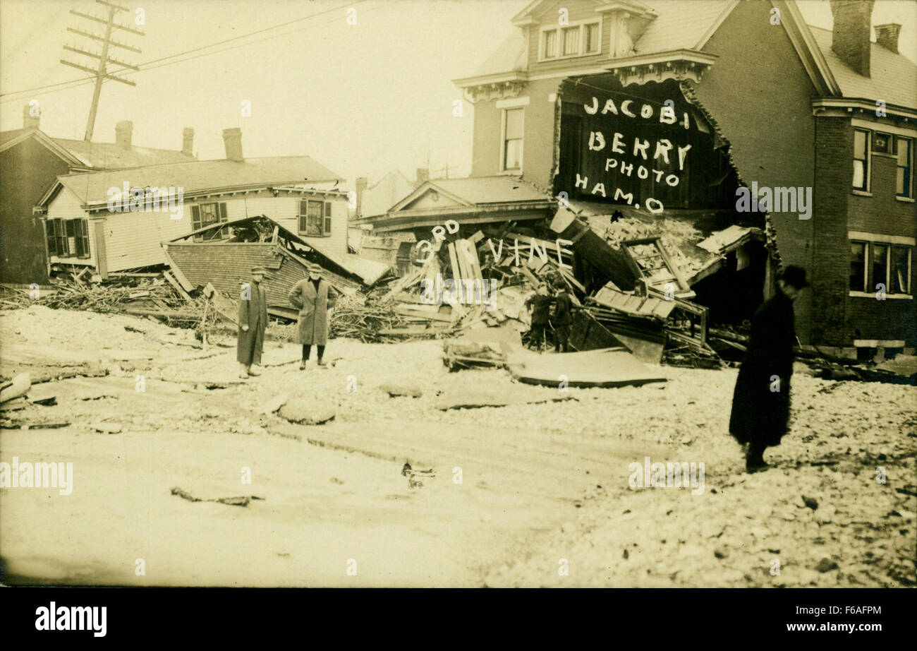 The image depicts flood damage in the 3rd & Vine area of Hamilton, Ohio ...