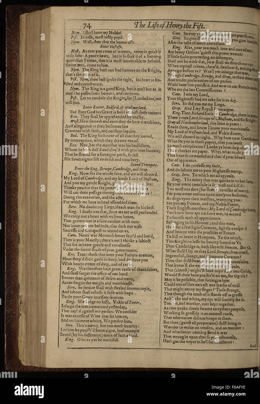 A page from Shakespeare's 'Henry V' in the First Folio edition. This ...
