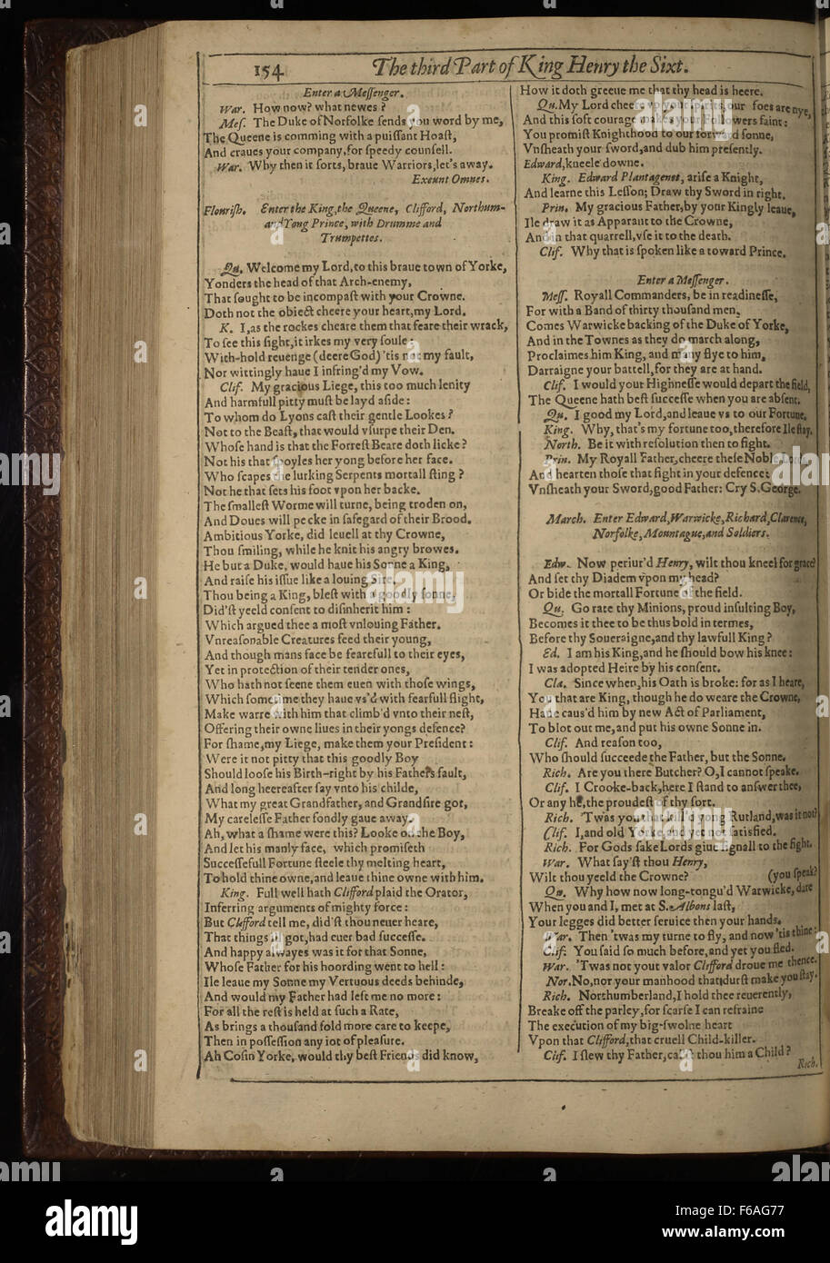 The First Folio edition of *The Third Part of King Henry VI*, one of ...