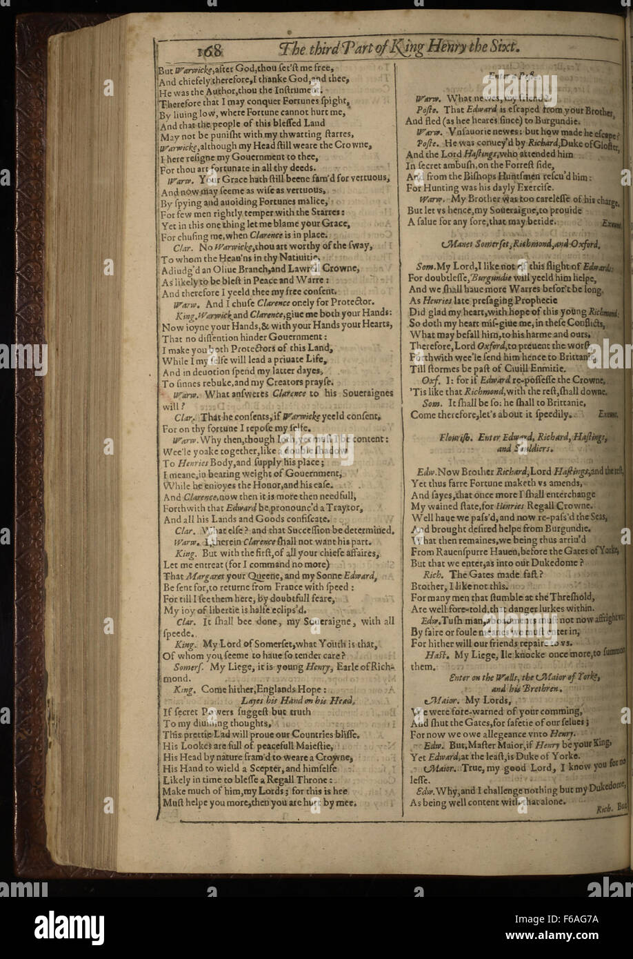 A page from the First Folio edition of *The Third Part of King Henry VI*, showcasing Shakespeare ...