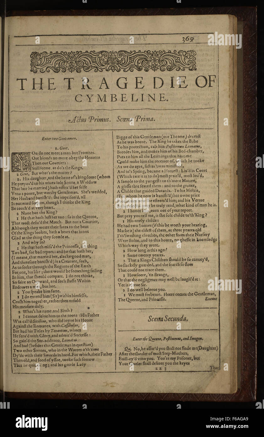 This page from the First Folio showcases *The Tragedy of Cymbeline*, a ...