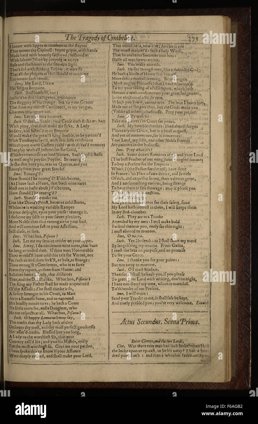 The First Folio edition of *The Tragedy of Cymbeline*, published in ...