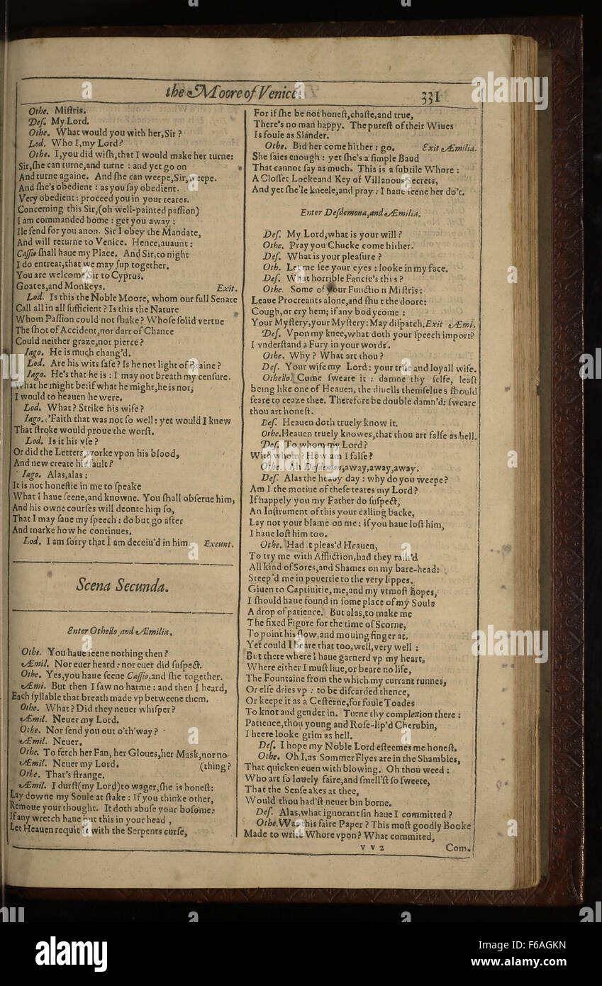 The First Folio edition of Shakespeare's 'Othello, the Moore of Venice ...